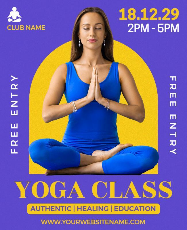 Calming Yellow Yoga Class with Free Entry Poster Template