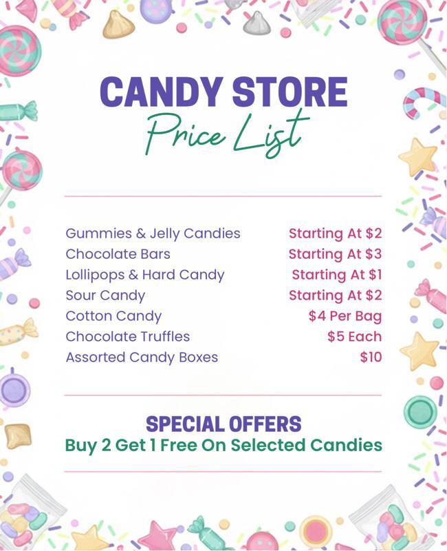 Candy Store Price List Overview Flyer Template