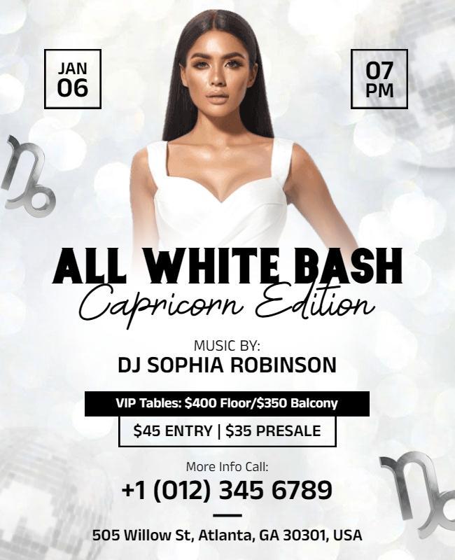 Capricorn Edition All White Bash Party Event Flyer Template