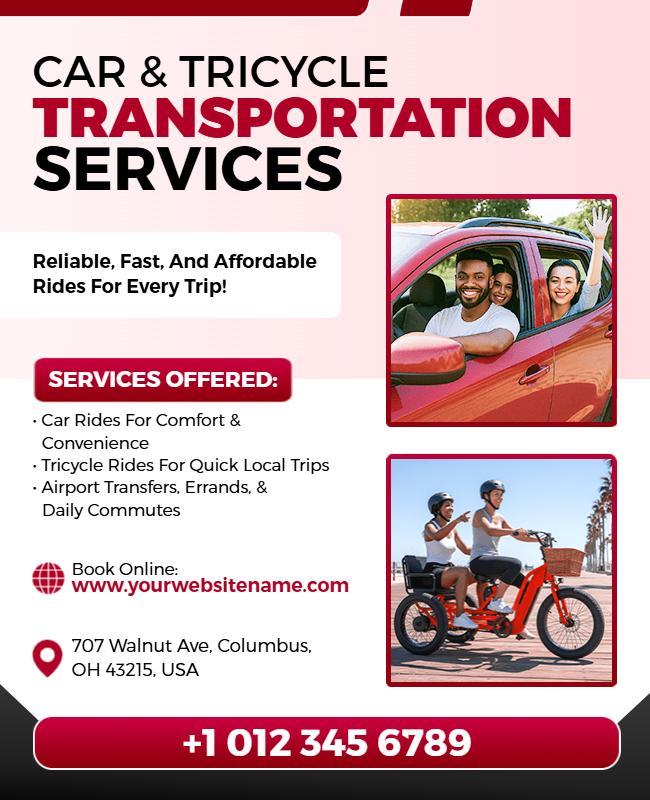 Car and Tricycle Transportation Services Flyer Template