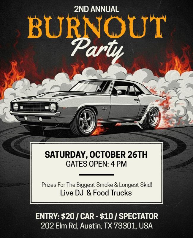 Car Burnout Party with Live DJ Flyer Template