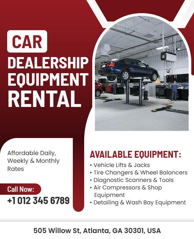 Car Dealership Equipment Rental Flyer Template