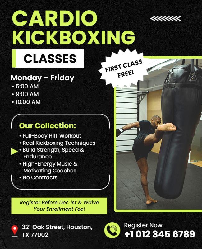 Cardio Kickboxing Fitness Classes Flyer Template