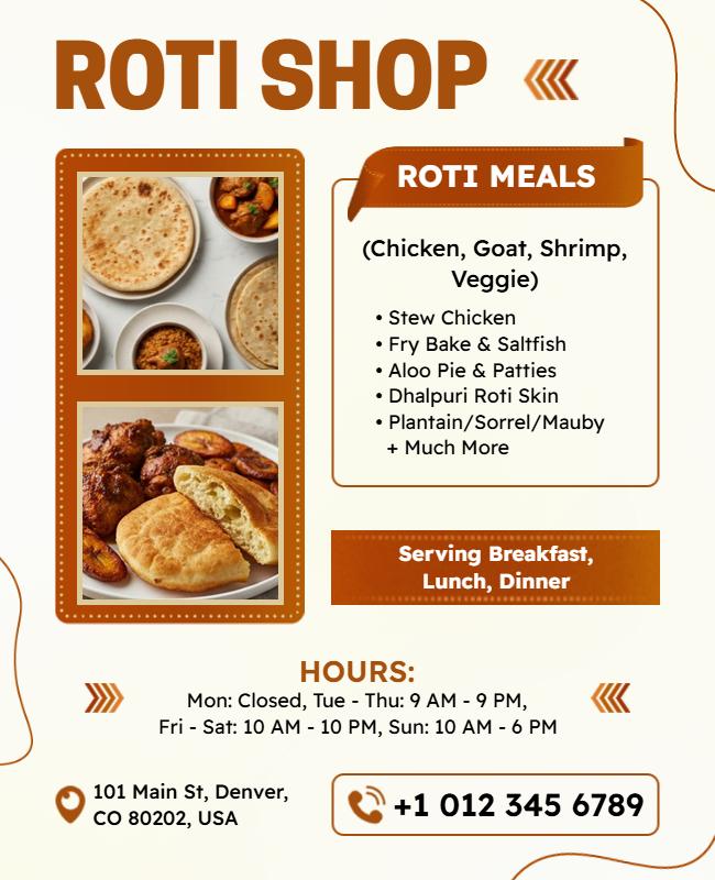 Caribbean Cuisine Roti Shop Flyer Template