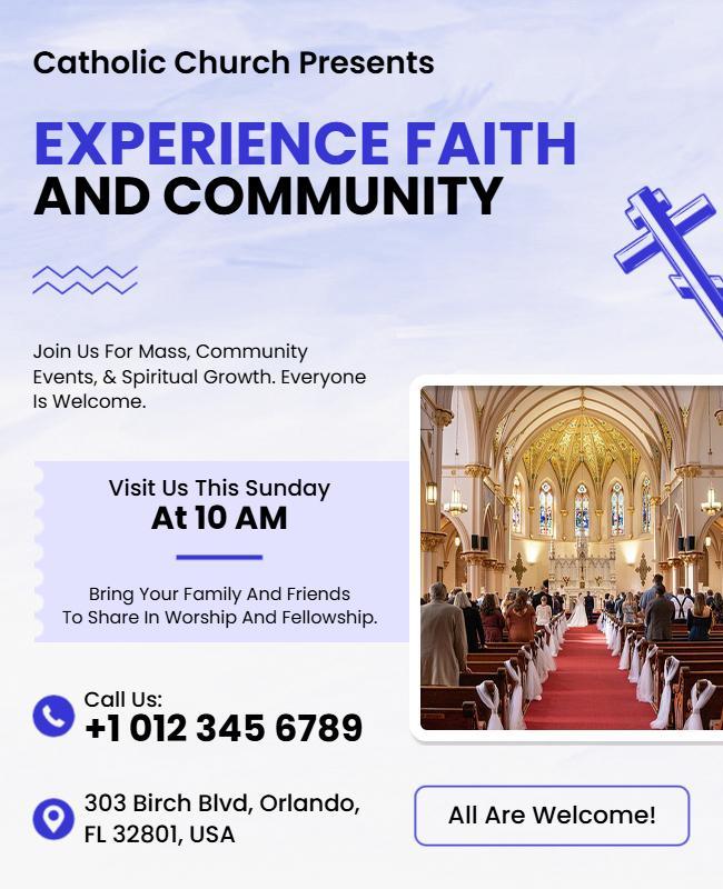 Catholic Church Worship and Fellowship Invitation Flyer Template