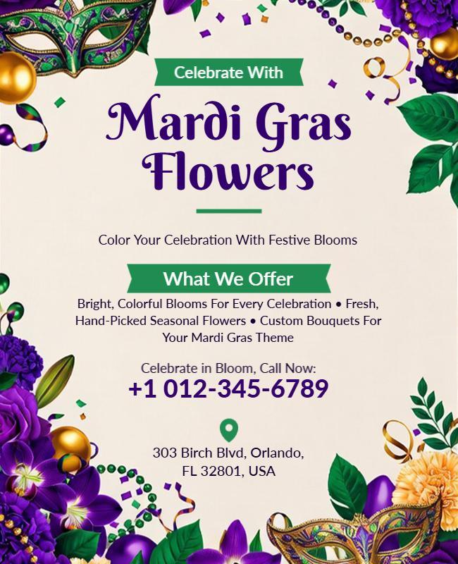 Celebrate with Mardi Gras Inspired Flowers Flyer Template