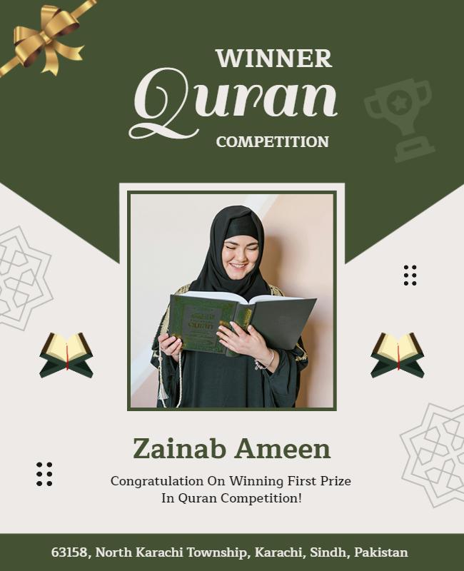 Celebratory Green Quran Competition Winner Poster Template
