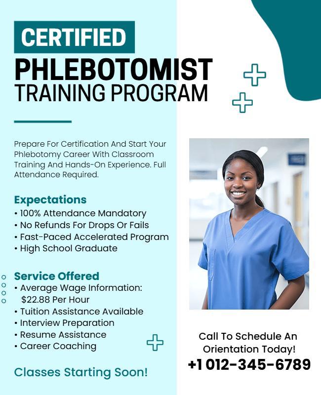 Certified Phlebotomist Training Program Flyer Template