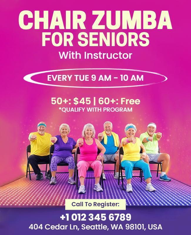 Chair Zumba Fitness Class for Seniors Flyer Template