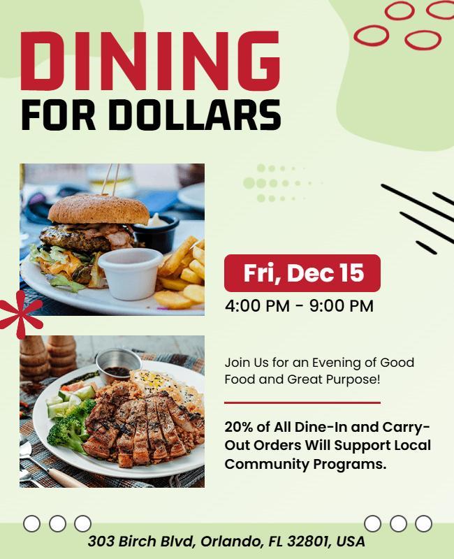 Charity Event Dining for Dollars Restaurant Flyer Template