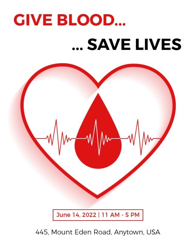 Charity Red Heart Blood Donation Awareness Poster Template
