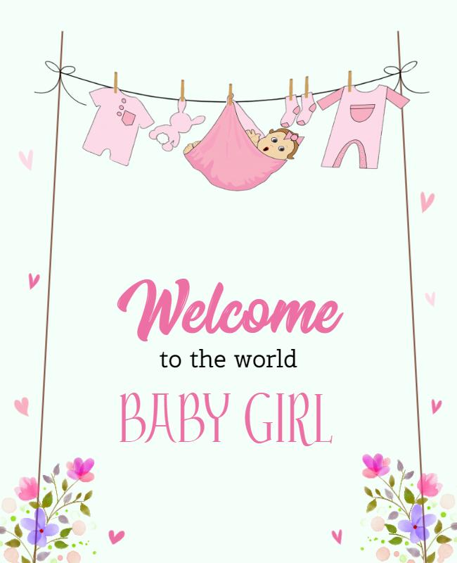 Charming Baby Girl Welcome Announcement Poster Template