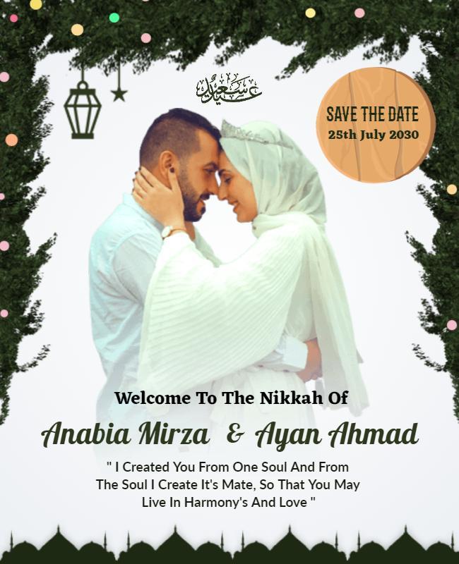 Charming Green Floral Nikkah Celebration Invitation Poster Template