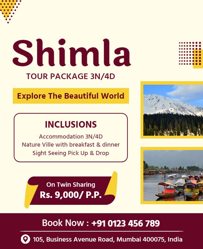 Charming Yellow Shimla Tour Package poster Template