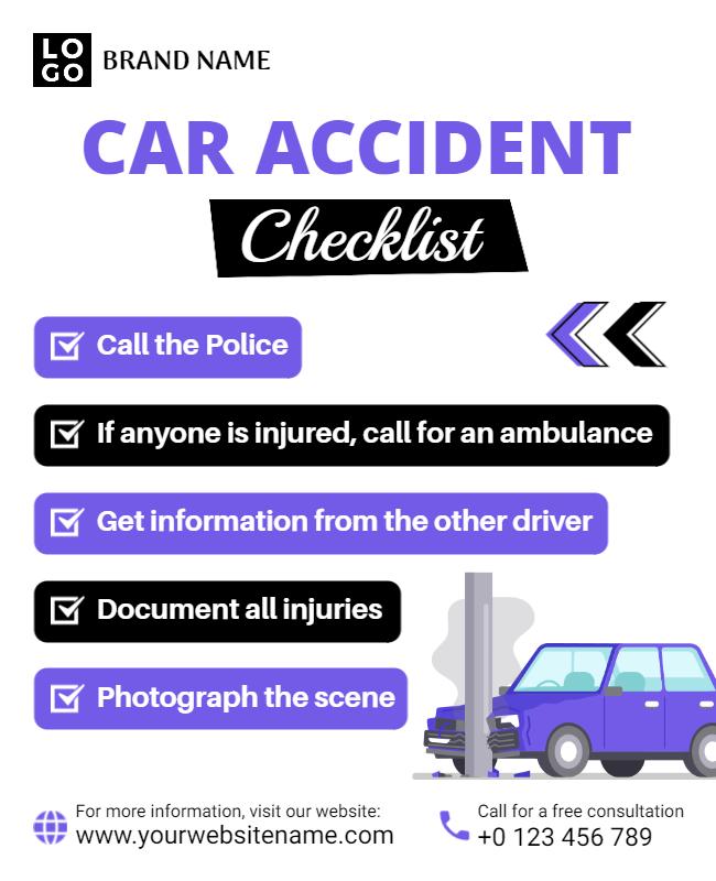 Checklist for Car Accident Safety and Documentation Poster Template