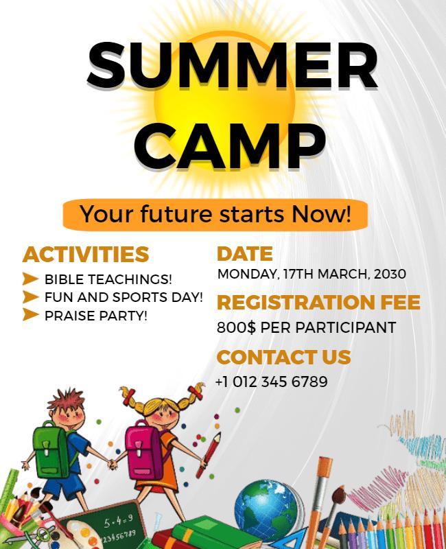 Cheerful Bright Summer Camp Activities Poster Template