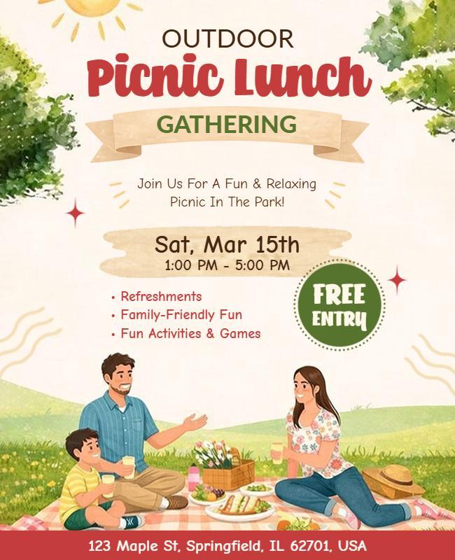Cheerful Family Picnic Invitation in Nature Flyer Template