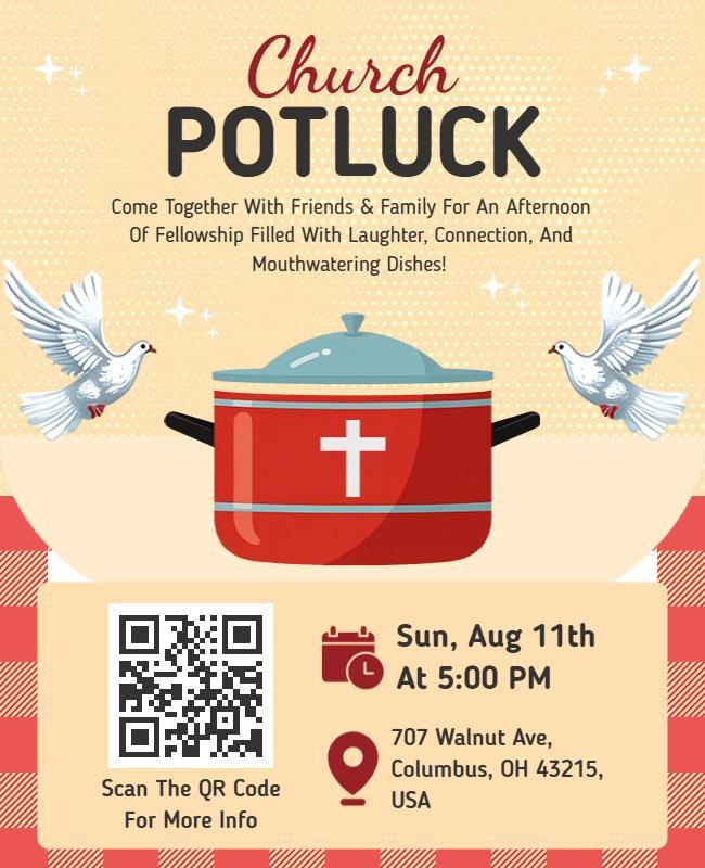Cheerful Red Church Potluck Community Gathering Poster Template