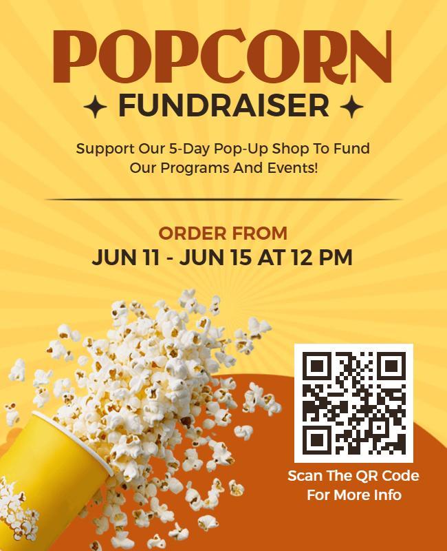Cheerful Yellow Popcorn Fundraiser Event Poster Template