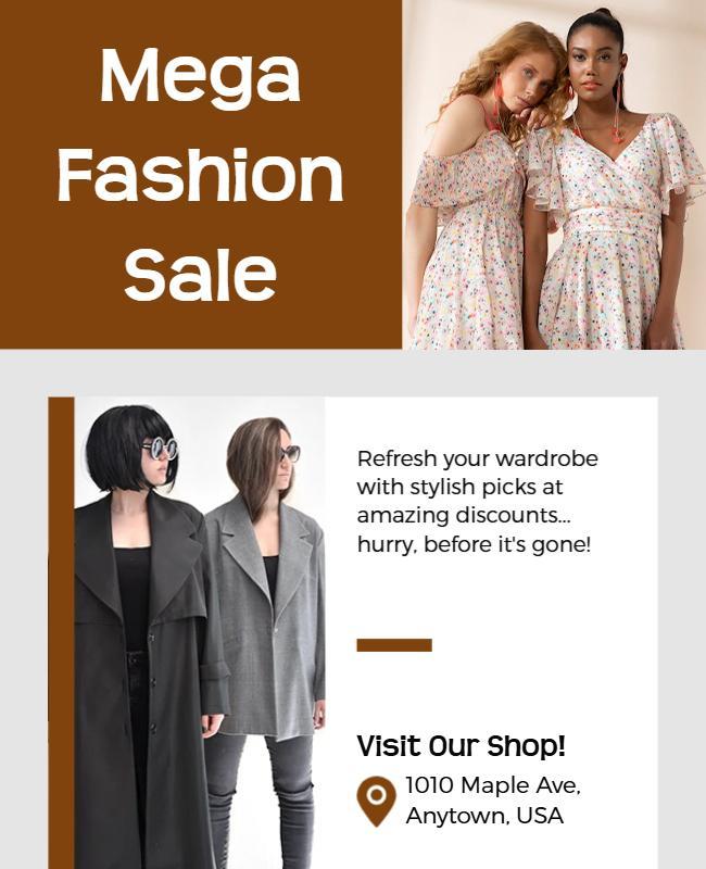 Chic Brown Mega Fashion Sale Discounted Apparel Poster Template