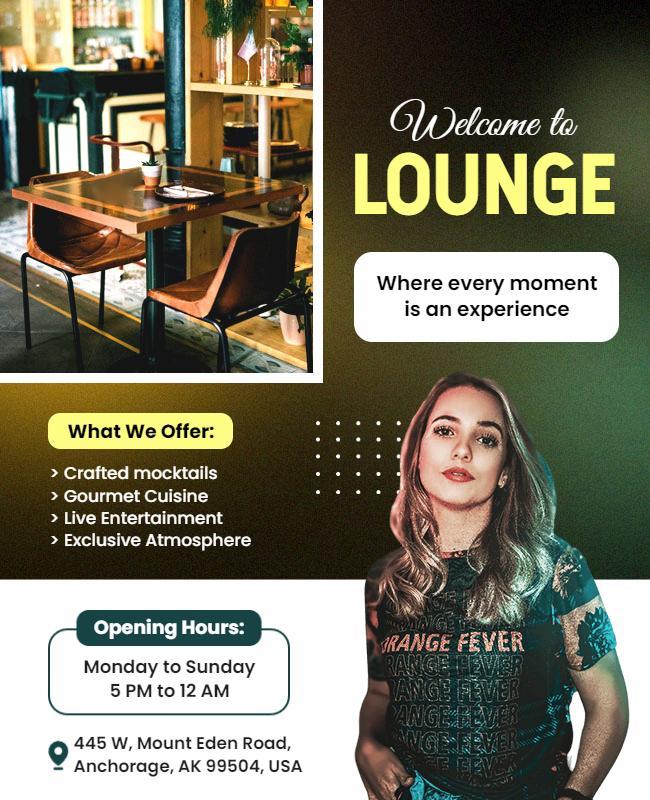 Chic Green Lounge Experience with Gourmet Cuisine Poster Template
