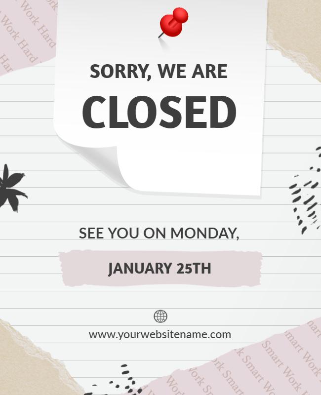 Chic Minimalist Closed Announcement Note Poster Template