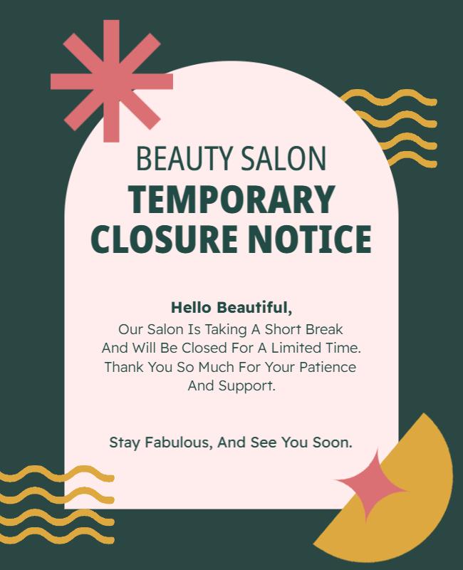 Chic Modern Announcement for Salon Temporary Closure Flyer Template