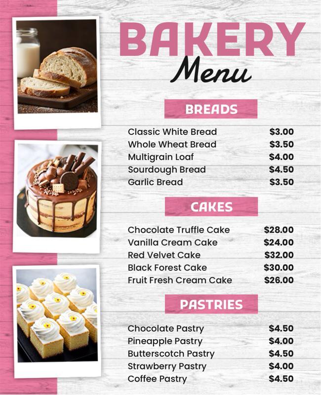 Chic Pink Bakery Menu Flyer Template