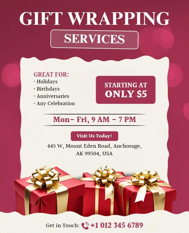 Chic Red Gift Wrapping Services Promotion Poster Template