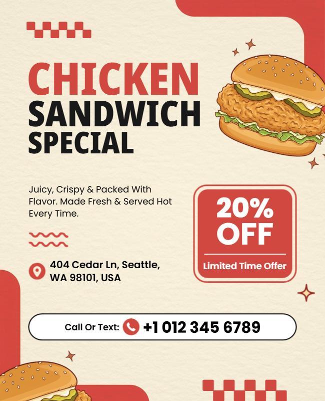 Chicken Sandwich Special Promotional Flyer Template