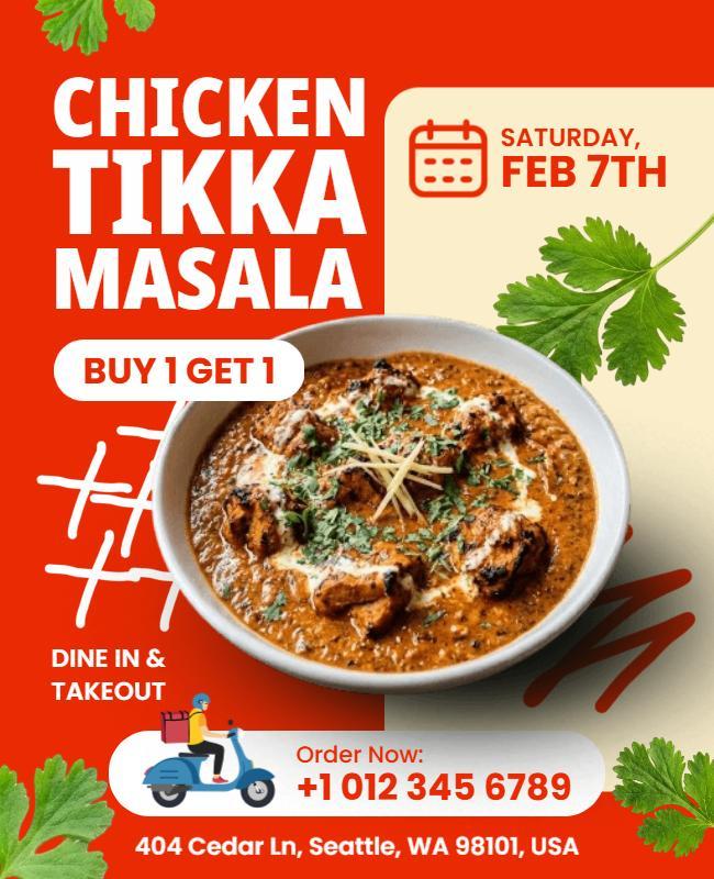 Chicken Tikka Masala Restaurant Promotion Flyer Template