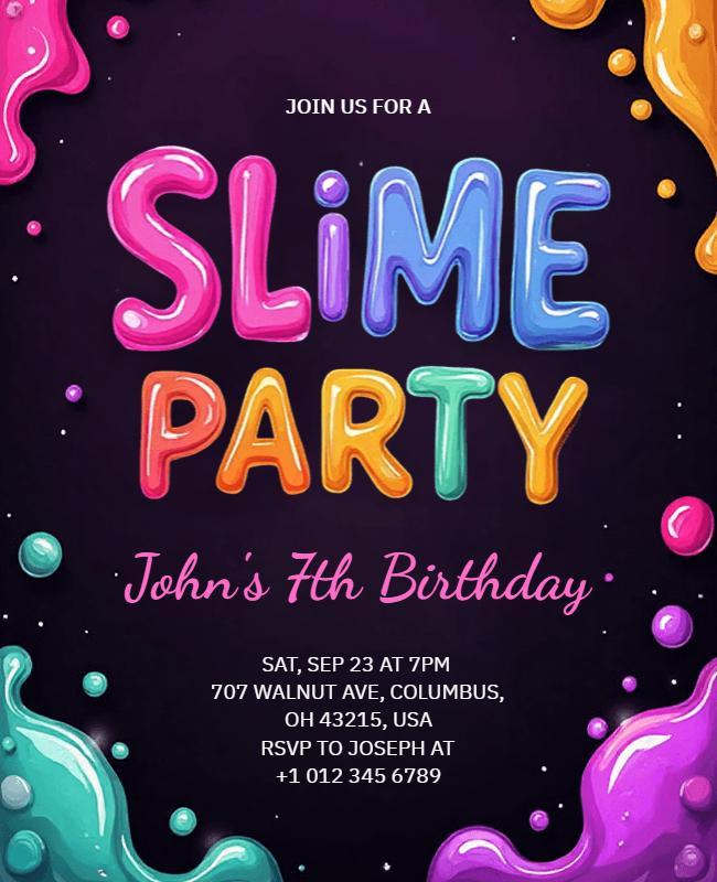 Children's Slime Birthday Party Flyer Template