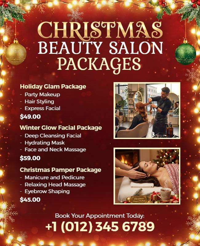 Christmas Beauty Salon Packages Promotion Flyer Template