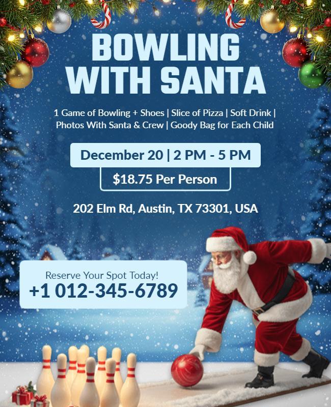 Christmas Bowling Event with Santa Flyer Template