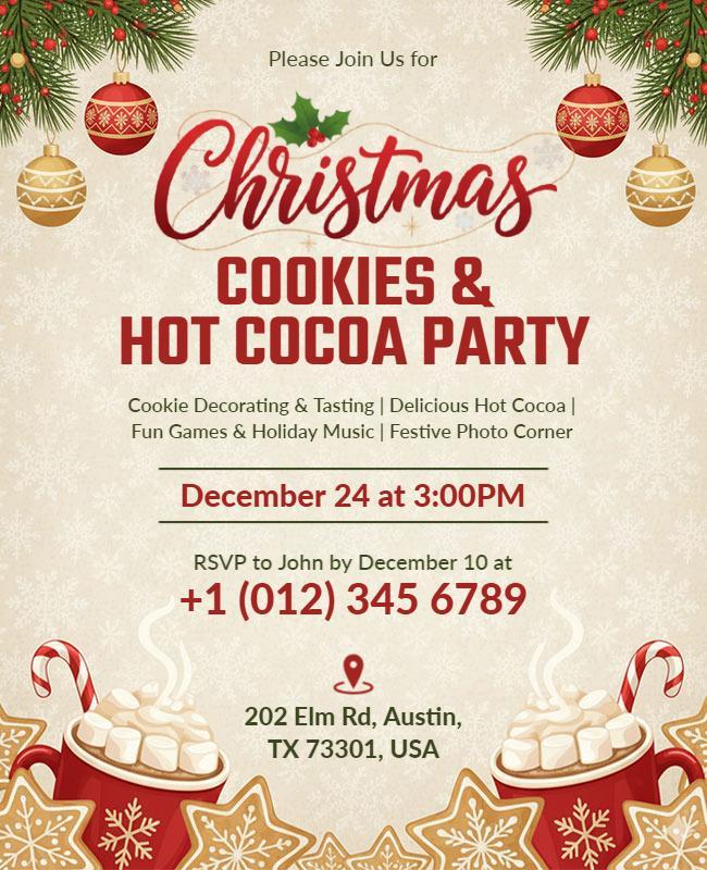 Christmas Cookies and Hot Cocoa Party Flyer Template
