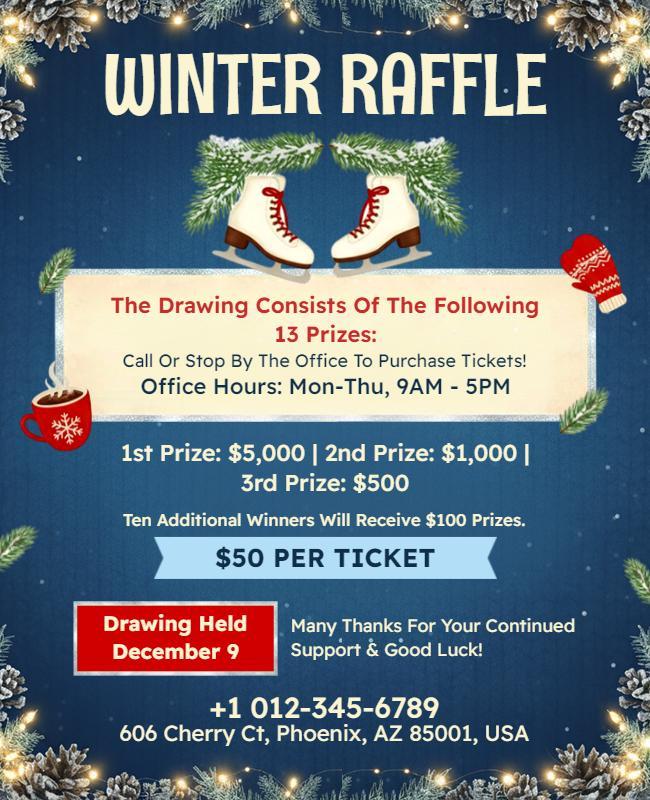 Christmas Decoration Winter Raffle Announcement Flyer Template