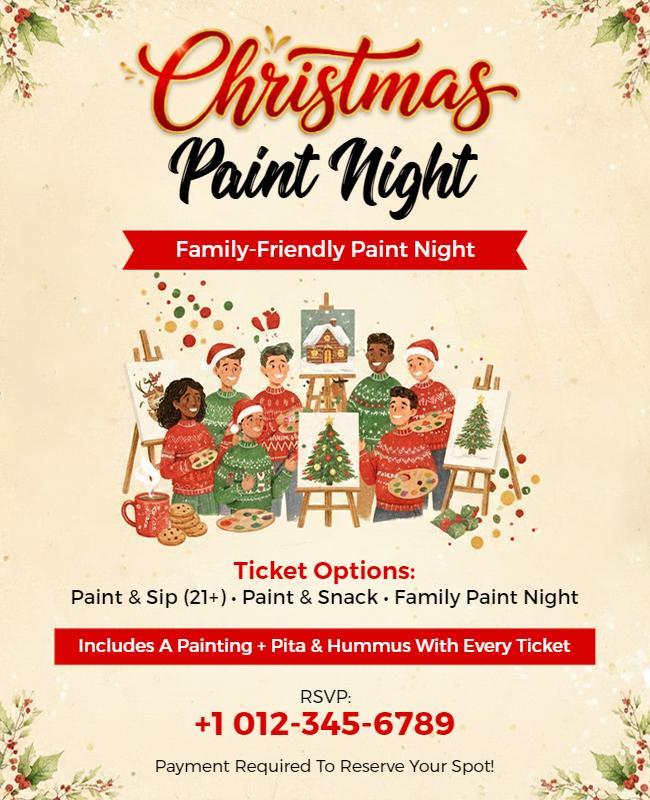 Christmas Family Painting Night Event Flyer Template