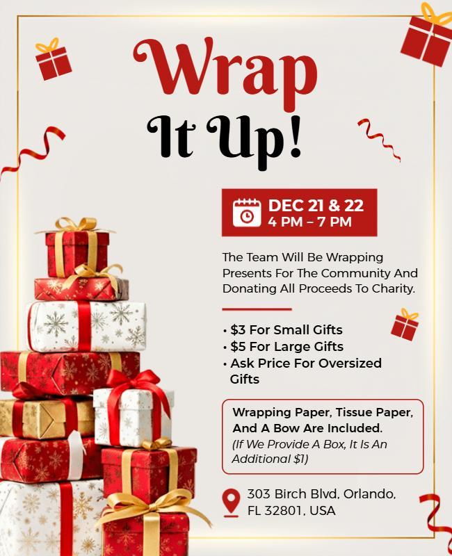 Christmas Gift Wrapping Charity Event Flyer Template