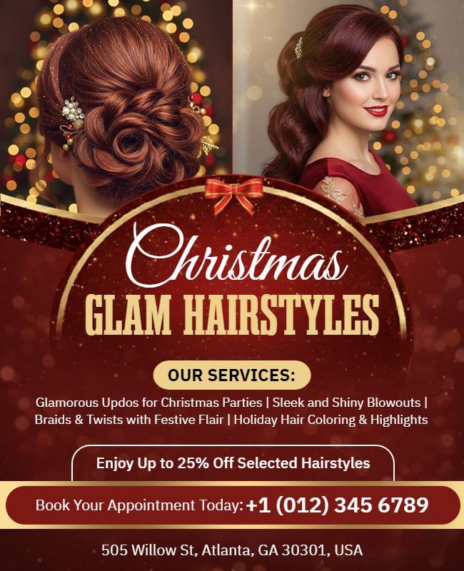 Christmas Glam Hairstyles Promotional Flyer Template
