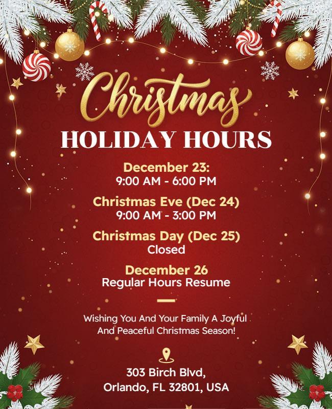 Christmas Holiday Hours Announcement Flyer Template