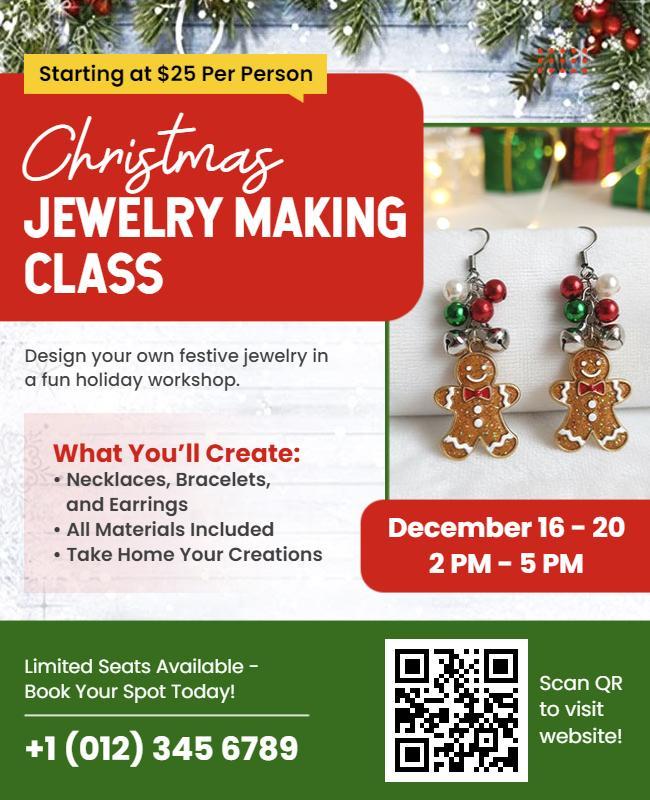 Christmas Jewelry Making Class Workshop Flyer Template