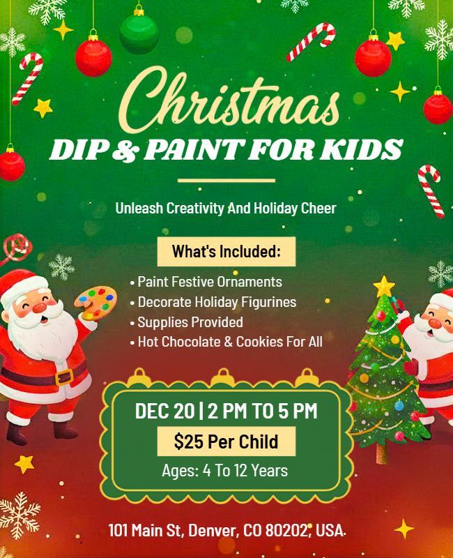 Christmas Kids Dip and Paint Workshop Flyer Template