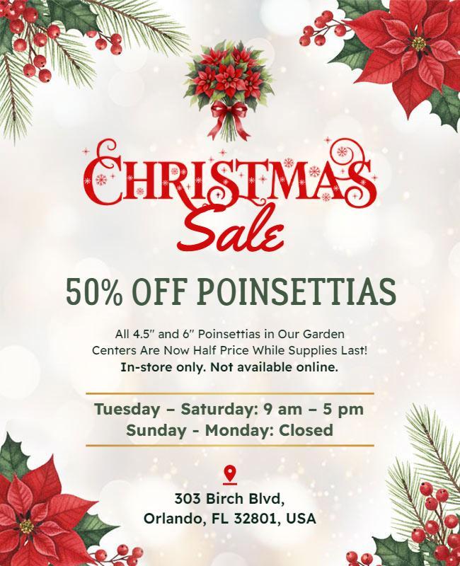 Christmas Poinsettia Sale Promotional Flyer Template