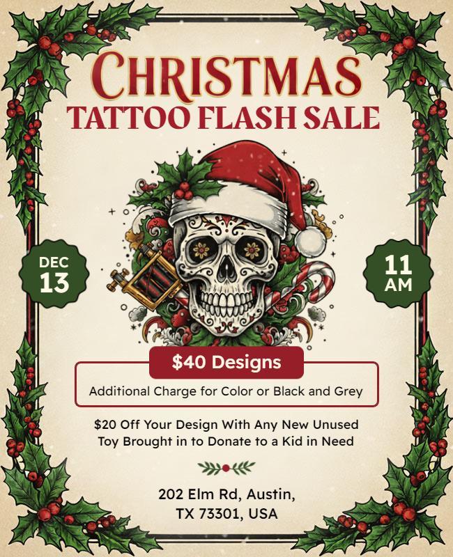 Christmas Tattoo Flash Sale Event Flyer Template