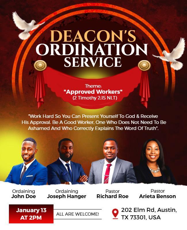 Church Deacon's Ordination Service Announcement Flyer Template