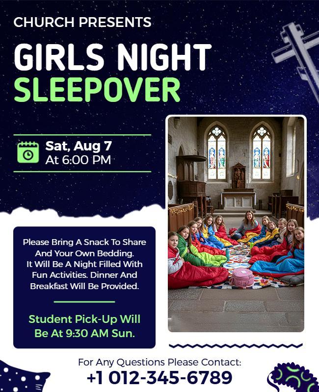 Church Girls Night Sleepover Event Flyer Template
