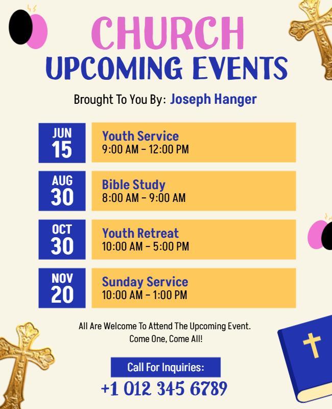 Church Upcoming Events Schedule Flyer Template