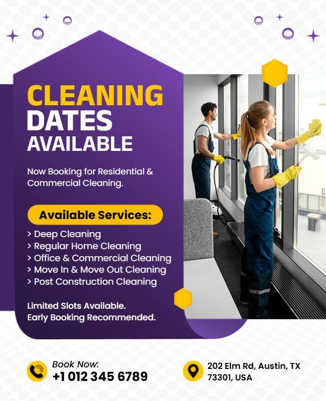 Cleaning Schedule Availability Announcement Flyer Template
