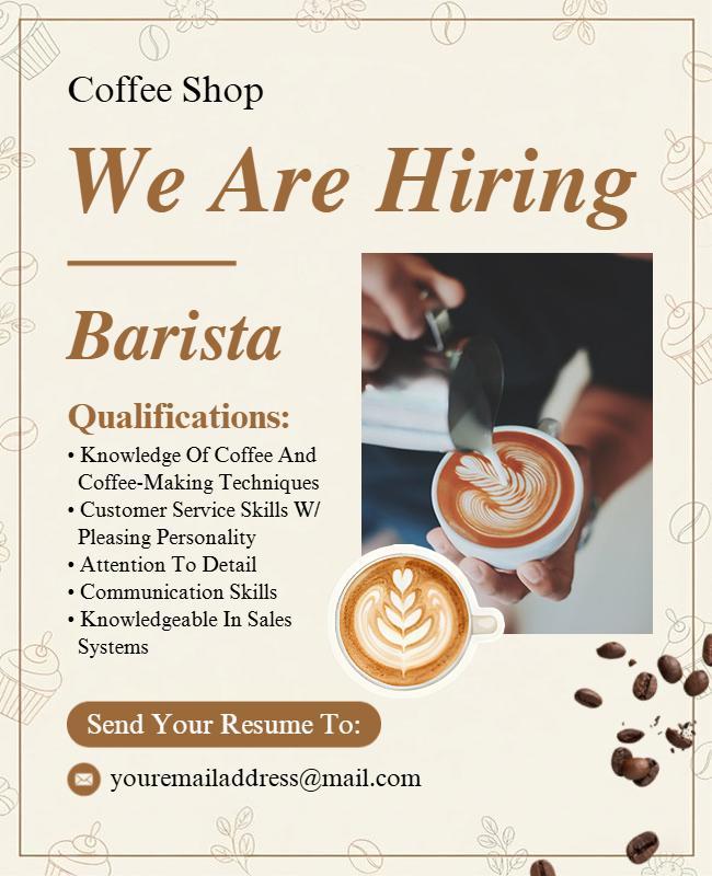 Coffee Shop Barista Now Hiring Flyer Template