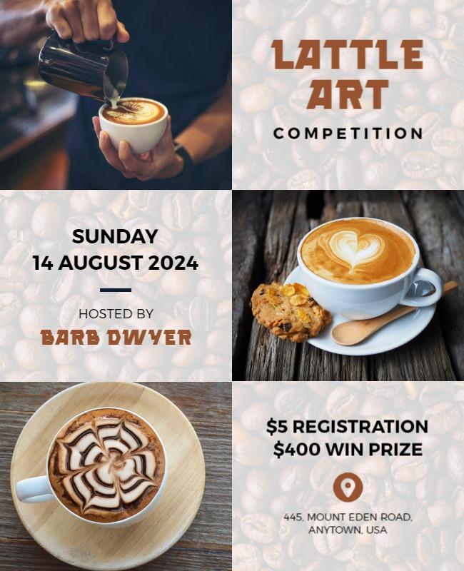 Coffee-Themed Latte Art Competition Announcement Poster Template